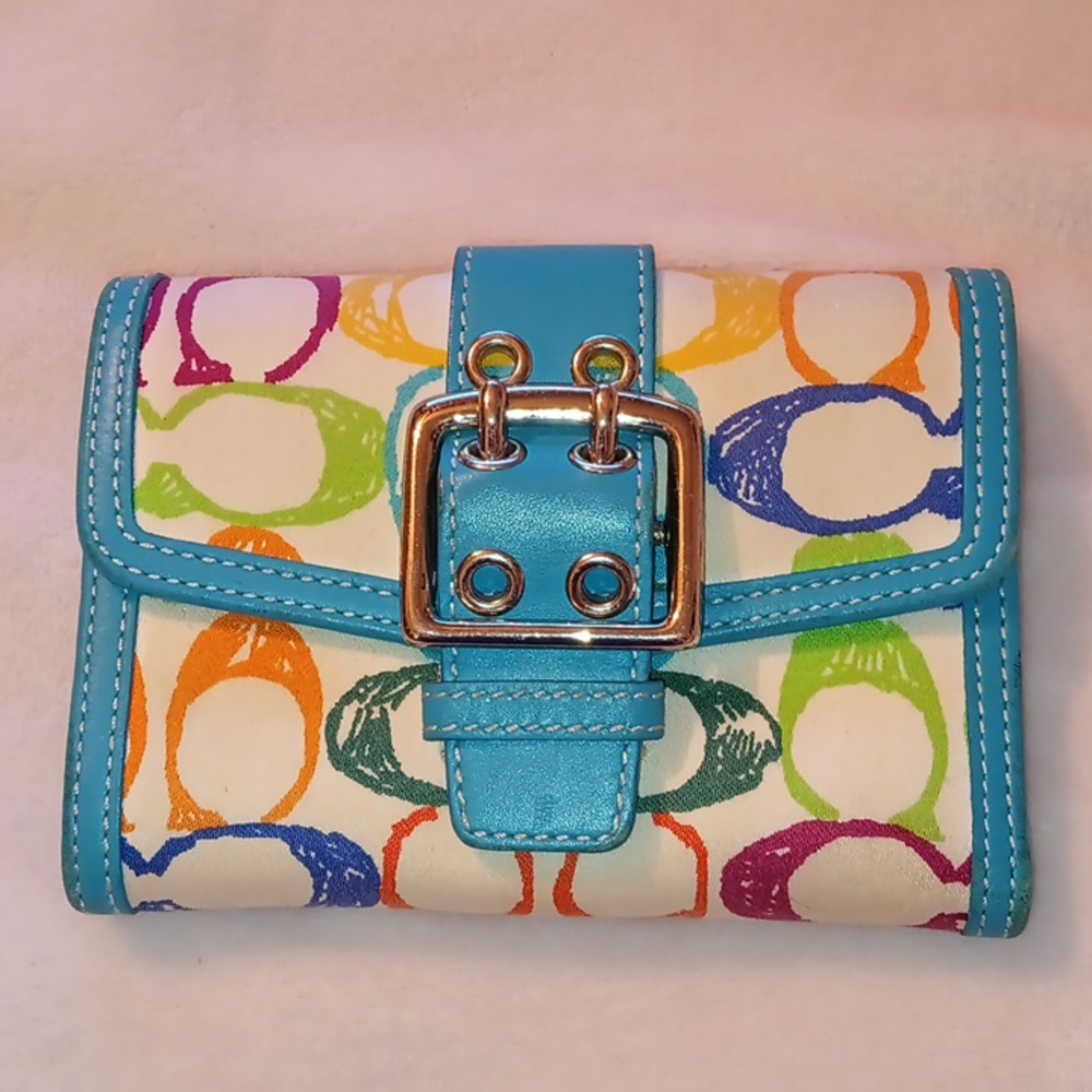 Coach Multicolor Monogram Trifold Snap Closure Wallet… - Gem